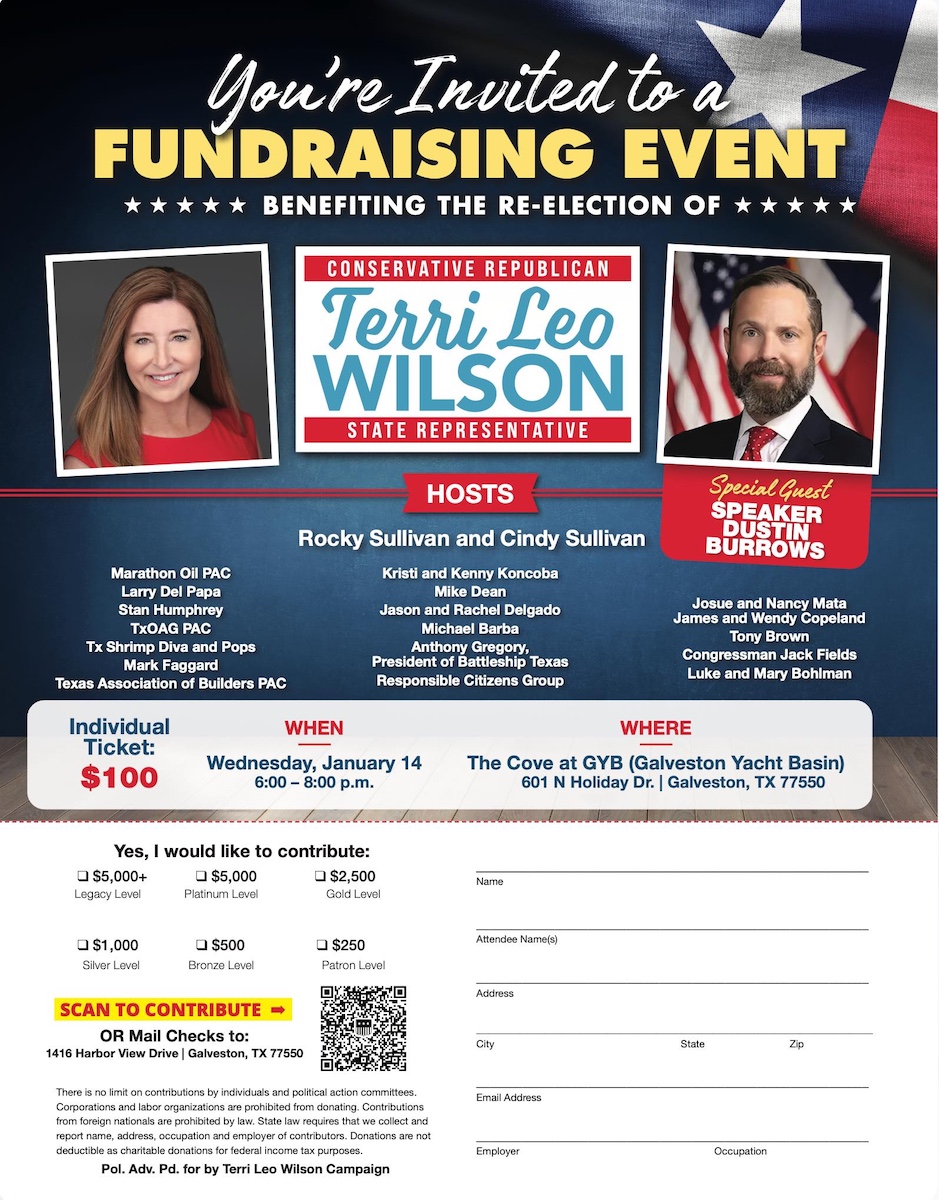 Terri Leo Wilson Fundraiser - Jan. 14th - Galveston County Republican Party